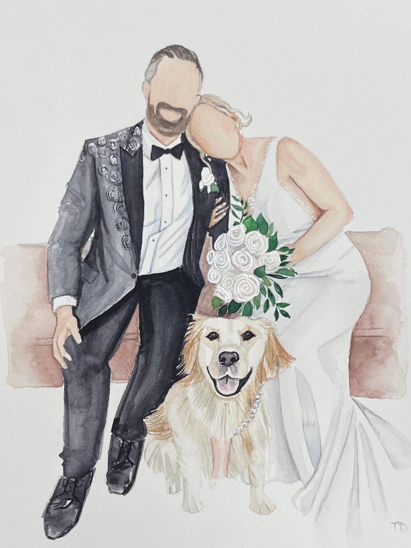 Wedding Portrait | Custom 8" x 10" Watercolor + Calligraphy Painting ...
